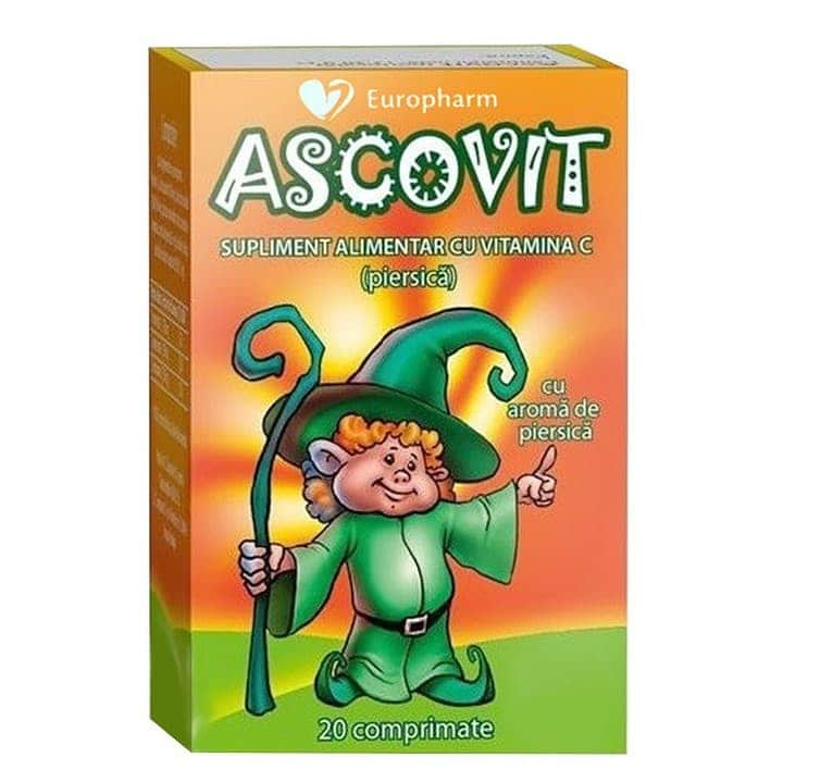 Ascovit cu Vitamina C aroma de piersica, 20 comprimate, Omega Pharm ...