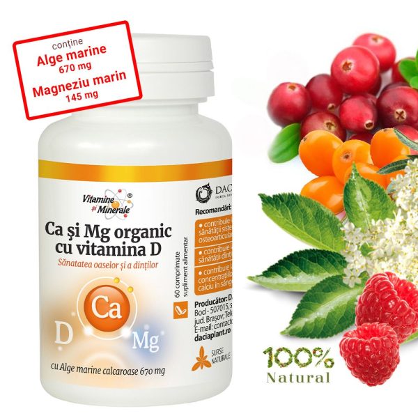 Calciu si Mg Organic cu Vitamina D, 60 comprimate, Dacia Plant ...