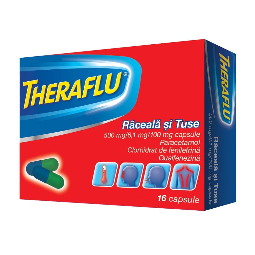 Theraflu Raceala si Tuse 500 mg/6,1 mg/100 mg, 16 Capsule, Haleon ...