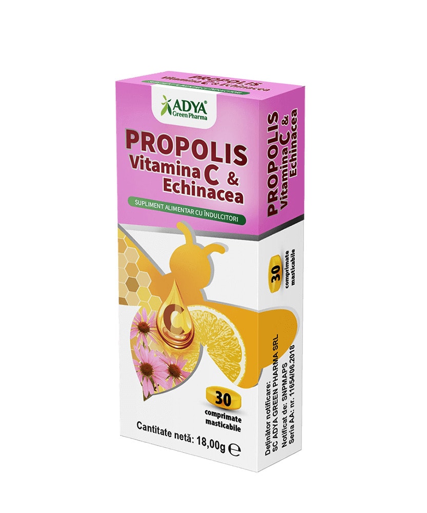 Propolis, Vitamina C, Echinaceea 100mg , 60 comprimate, Adya Green ...
