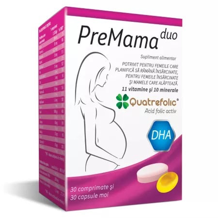PreMama Duo Multivitamine, 30 Comprimate + 30 Capsule Moi, Alkaloid ...