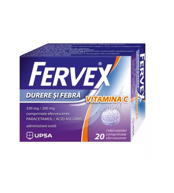 Fervex Durere si Febra Vitamina C, 330 mg/ 200 mg, 20 Comprimate ...