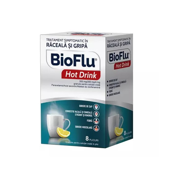 Bioflu Hot Drink, 500 mg/200 mg/4 mg Granule pentru Soluţie Orală, 8 ...