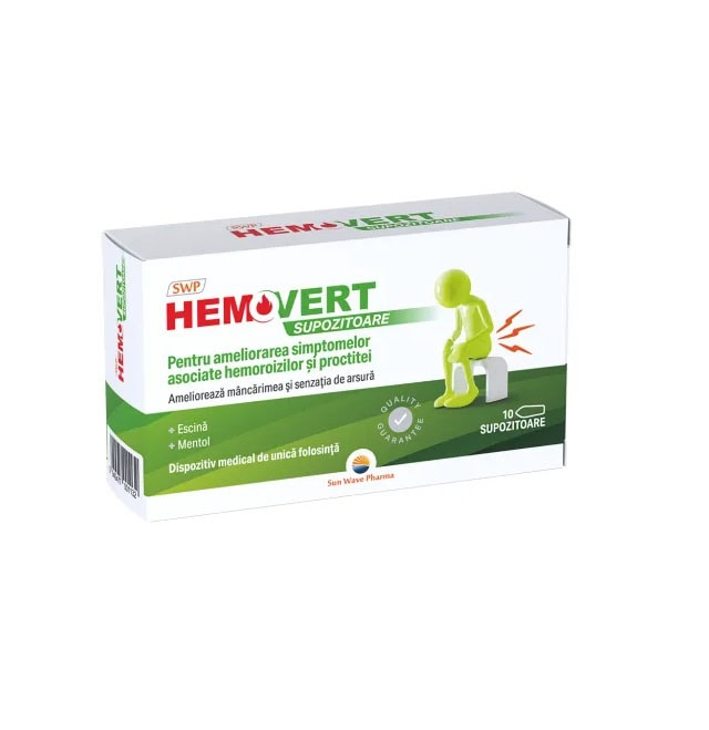 Supozitoare Hemovert, 10 Bucati, Sun Wave Pharma - Farmacia Morpheus